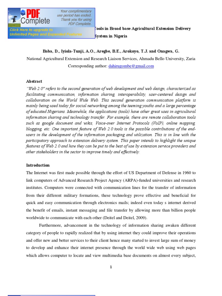 Potentials of Web 2.0 As Efficient Tools in Broad Base Agricultural ...