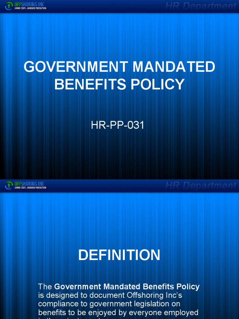Government Mandated Benefits Policy | Welfare | Payroll