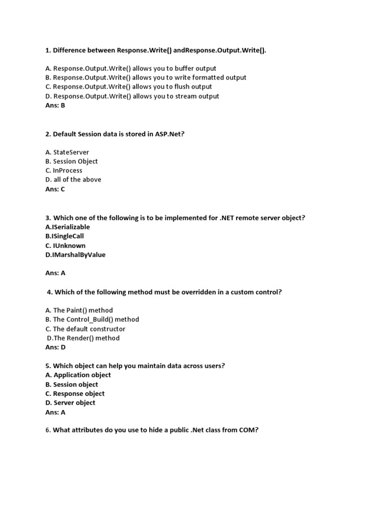 dot net questions | Computing | Technology