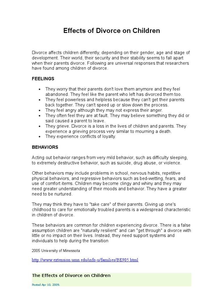 Effects of Divorce On Children | PDF | Divorce | Single Parent