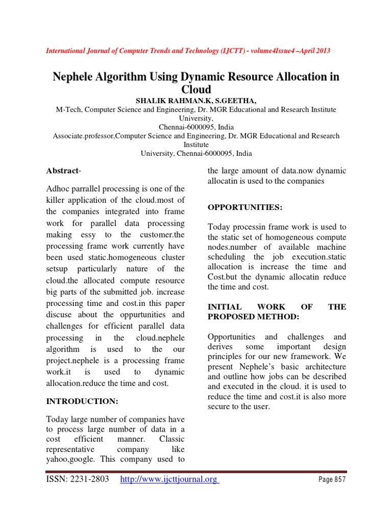 Nephele Algorithm Using Dynamic Resource Allocation in Cloud | PDF ...