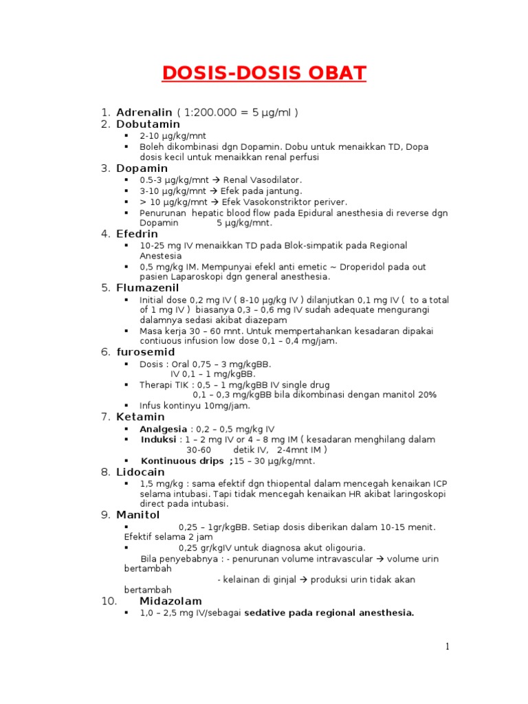 Dosis Obat Anestesi | PDF