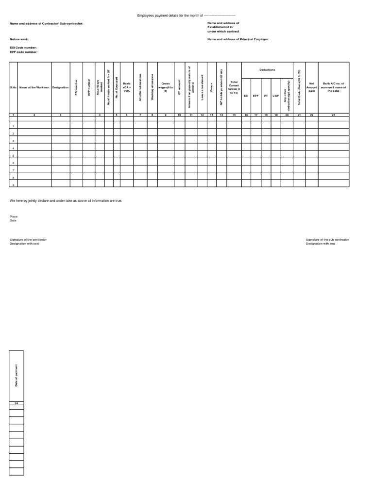 Employee Payment Details and Deductions | PDF | Law
