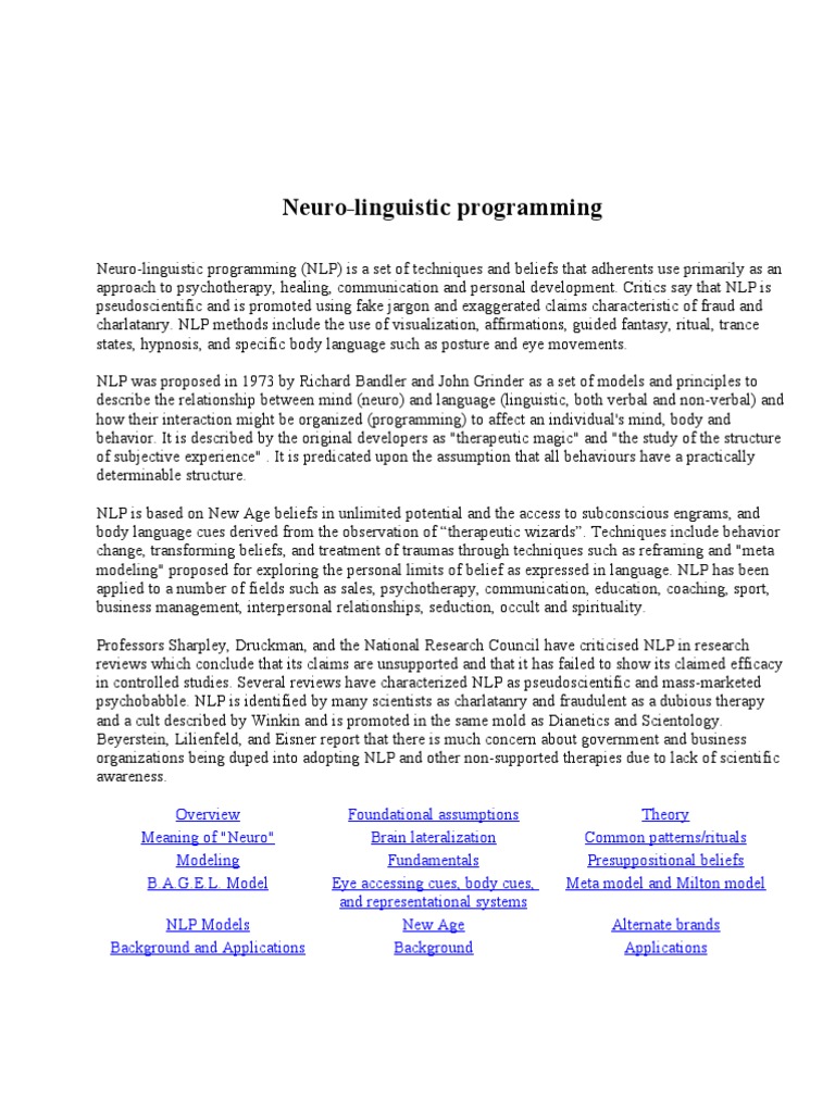 Neuro Linguistic Programming | PDF | Neuro Linguistic Programming ...