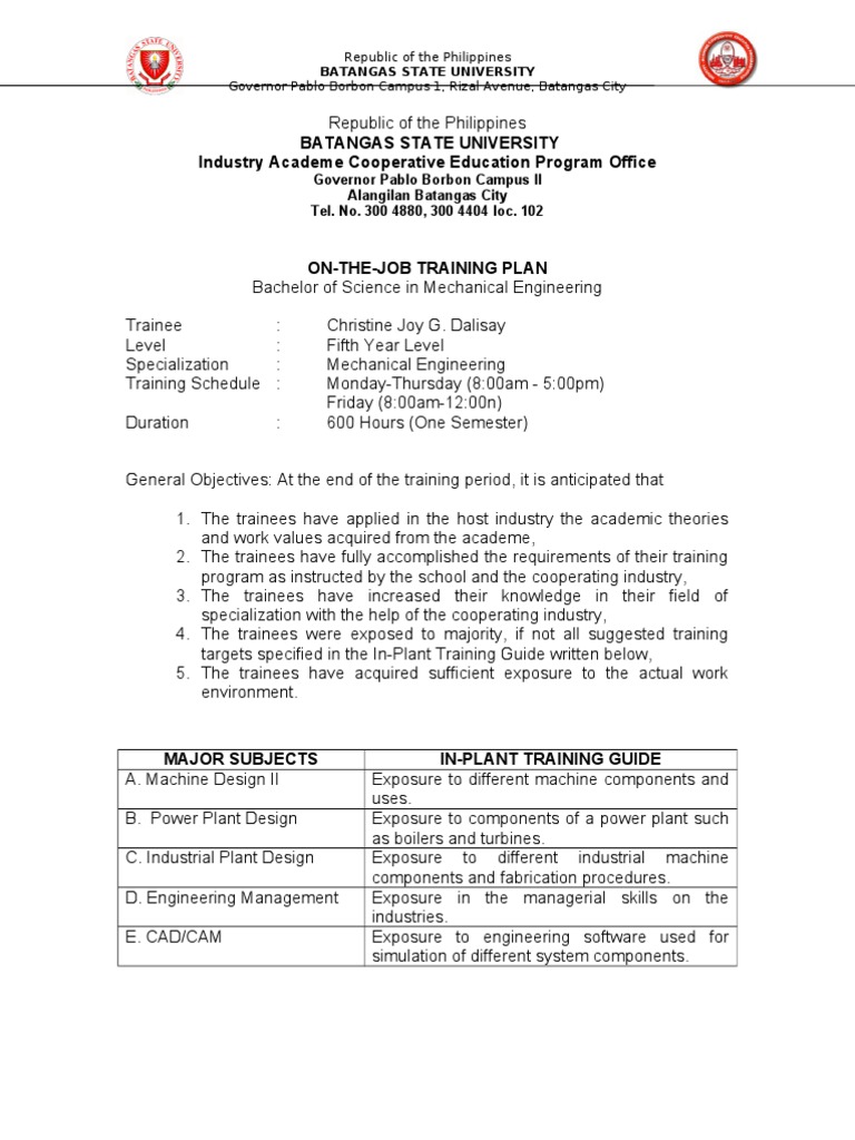 CJ Training Plan | PDF | Engineering | Mechanical Engineering