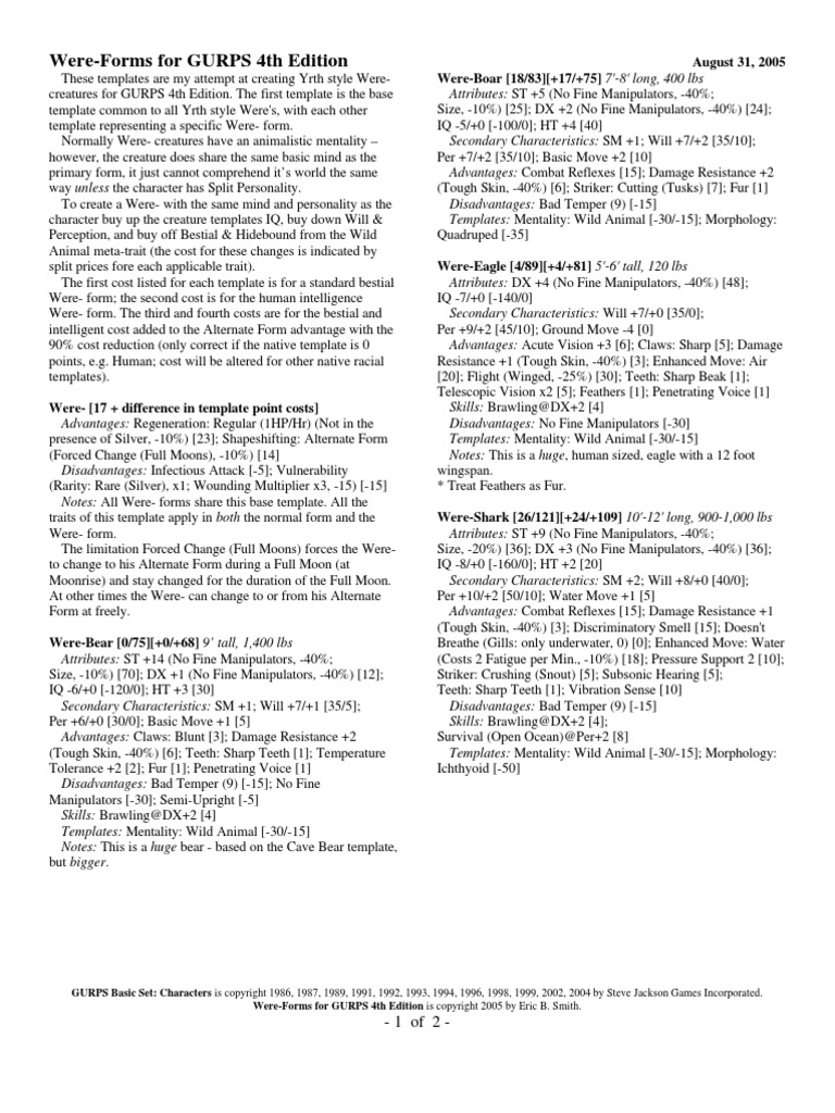 Were-Forms For GURPS 4th Edition | PDF | Organisms | Nature