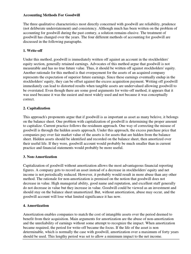 Accounting Methods For Goodwill | PDF | Goodwill (Accounting) | Write Off