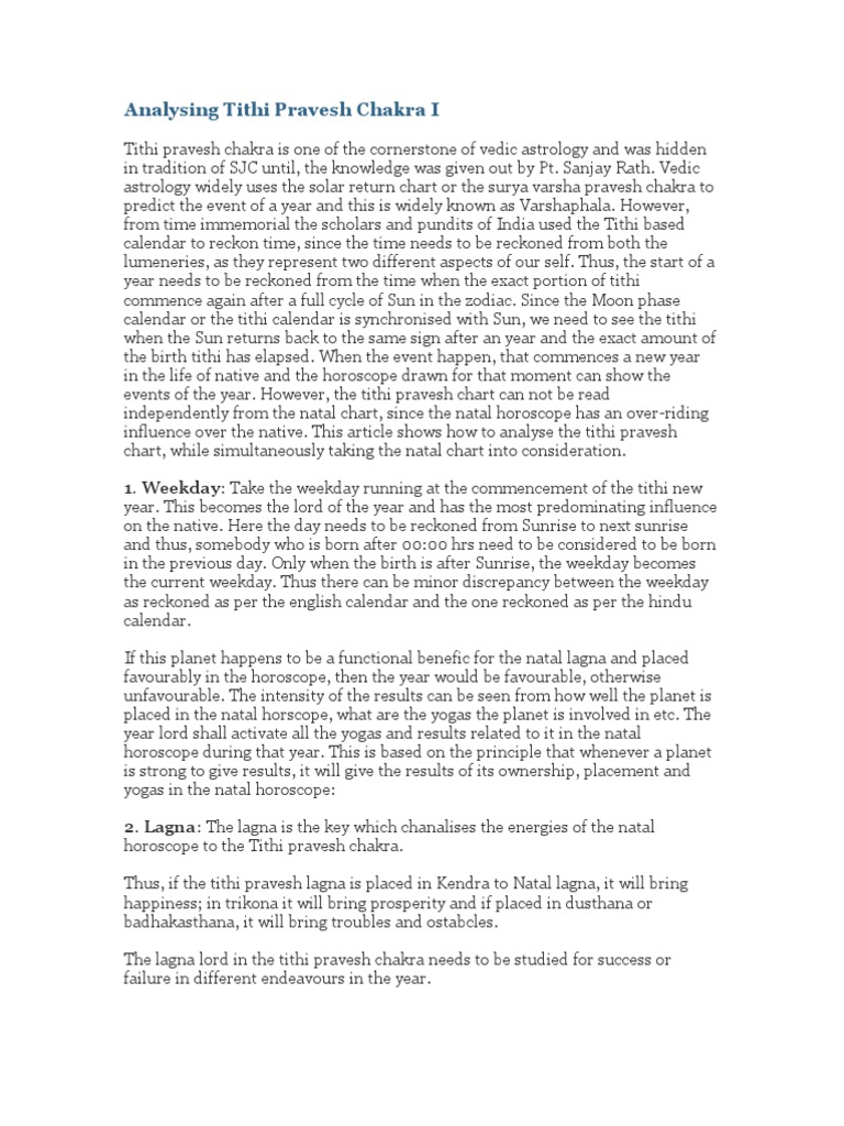 Analysing Tithi Pravesh Chakra I | PDF | Horoscope | Hindu Astrology