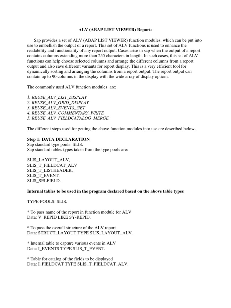 Alv Abap List Viewer Reports Pdf Parameter Computer Programming Subroutine 6962