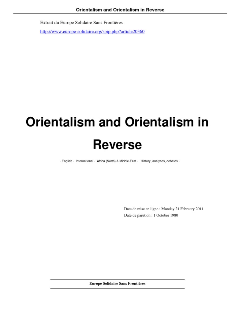 Sadik Jalal Al-Azm - Orientalism and Orientalism in Reverse | PDF | Orientalism | Orientalism (Book)