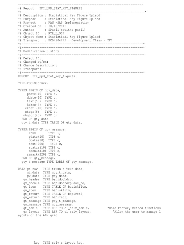 Bapi Statistical Key Figure Uplaod Report | PDF | Computer Programming ...