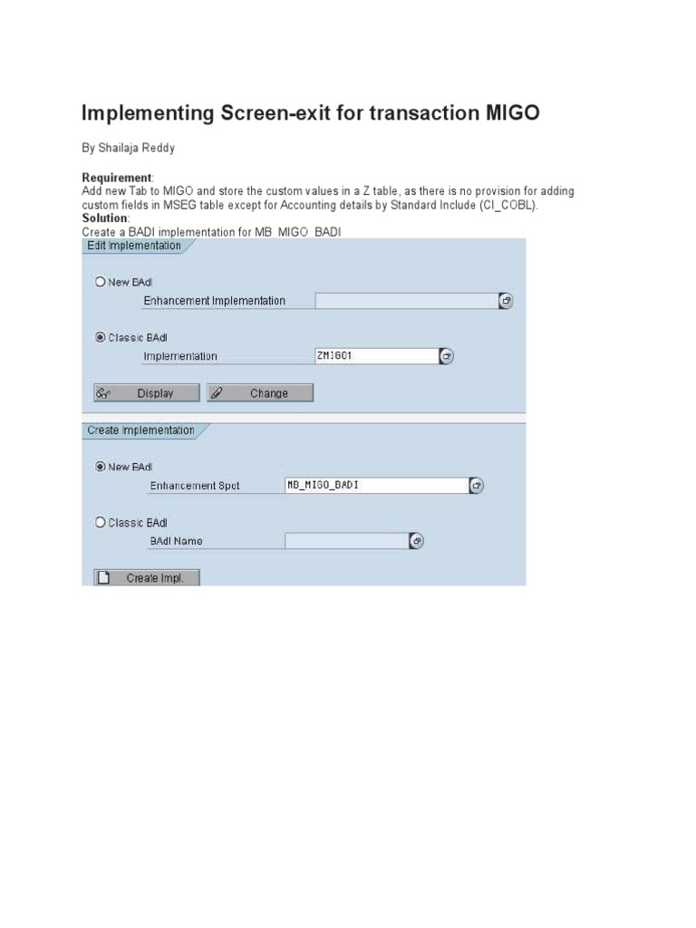 Badi Implementing Screen Exit For Transaction MIGO | PDF