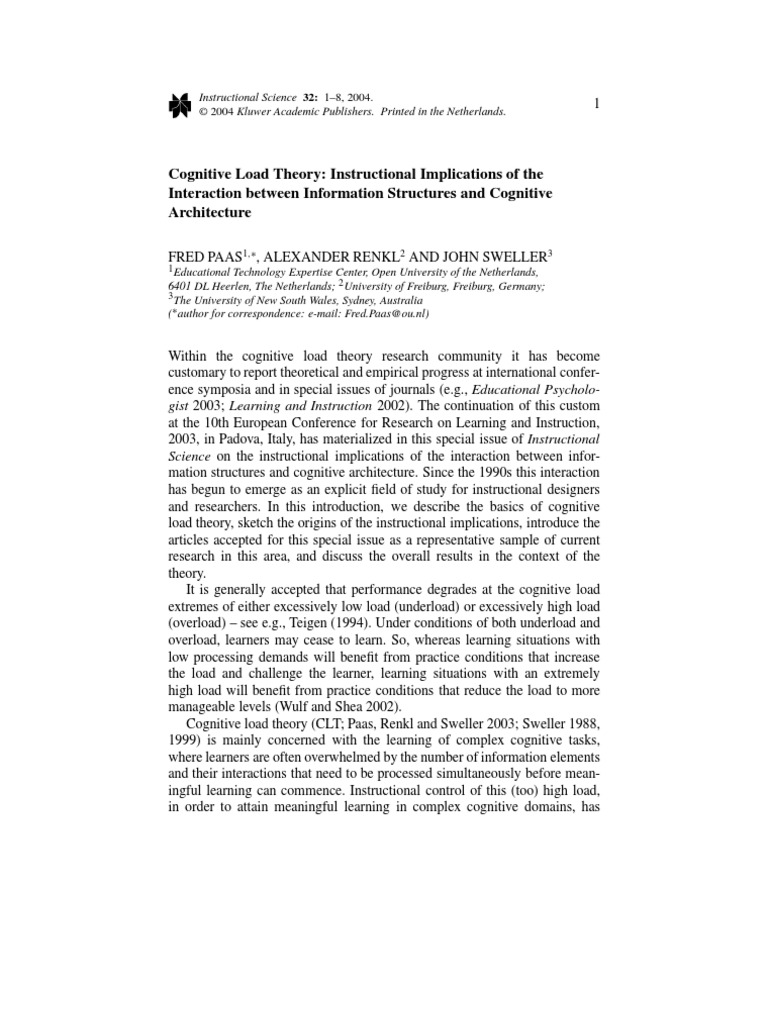 Cognitive Load Theory: Instructional Implications of The Interaction ...