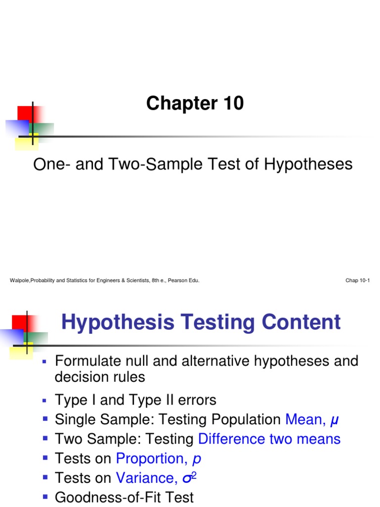 Ch10 HypothesisTest One AndTwo | PDF | Statistical Hypothesis Testing ...