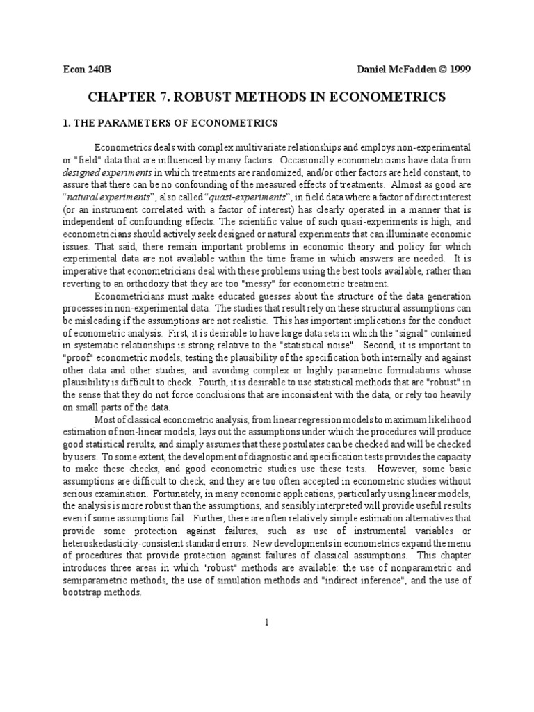 Robust Methods in Econometrics | PDF | Econometrics | Estimator