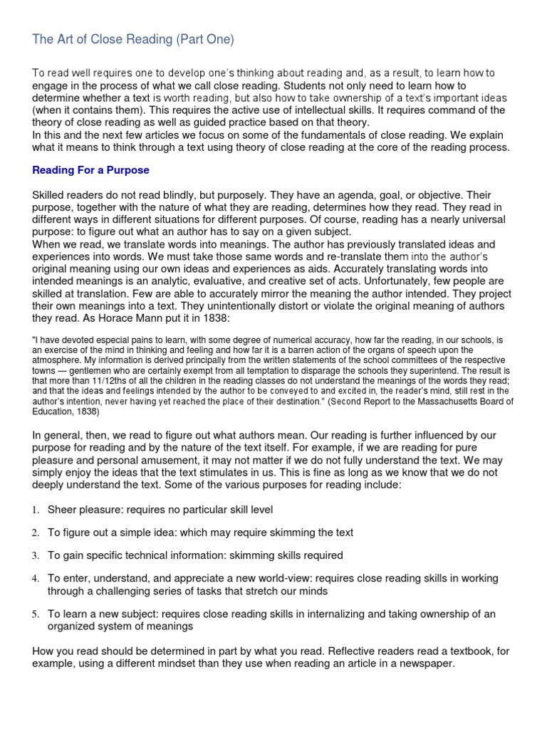 Fundamentals of Close Reading | PDF | Thought | System