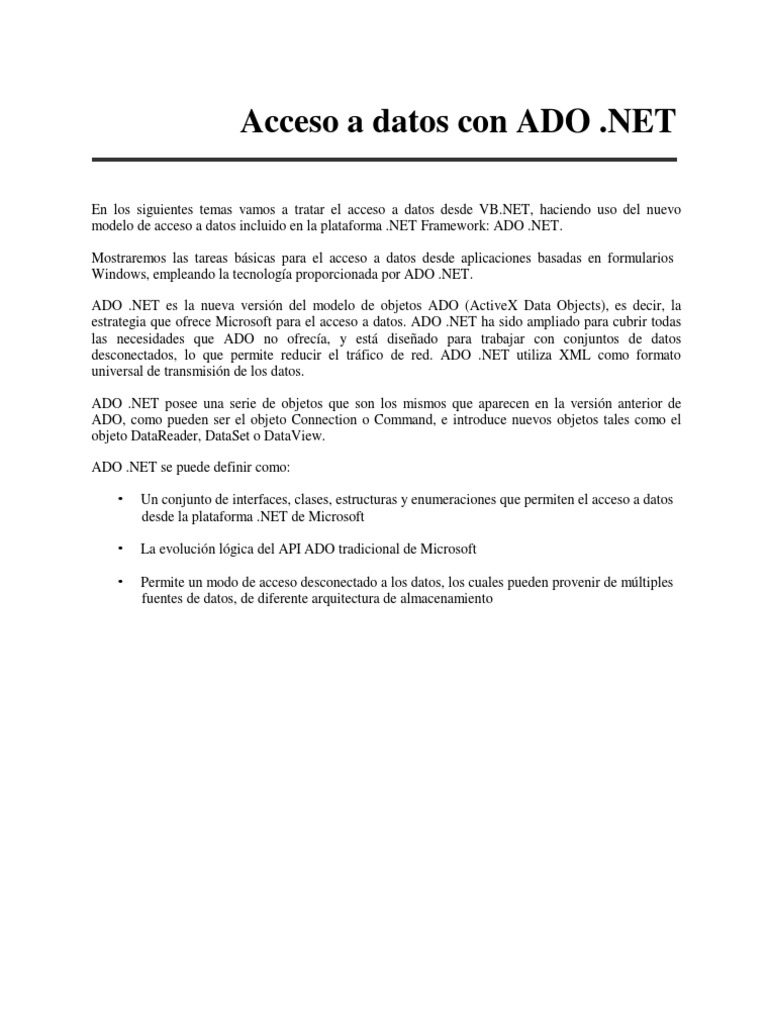 Acceso A Datos Con Ado Pdf Active X Data Objects Sql