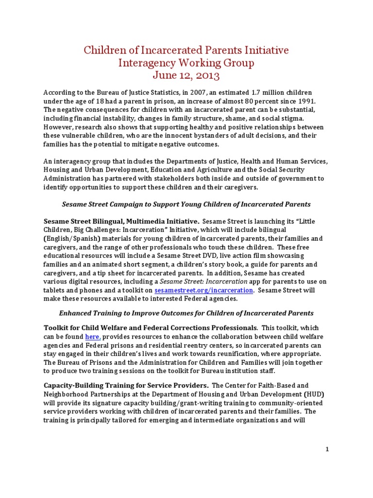 Children of Incarcerated Parents Initiative Interagency Working Group ...