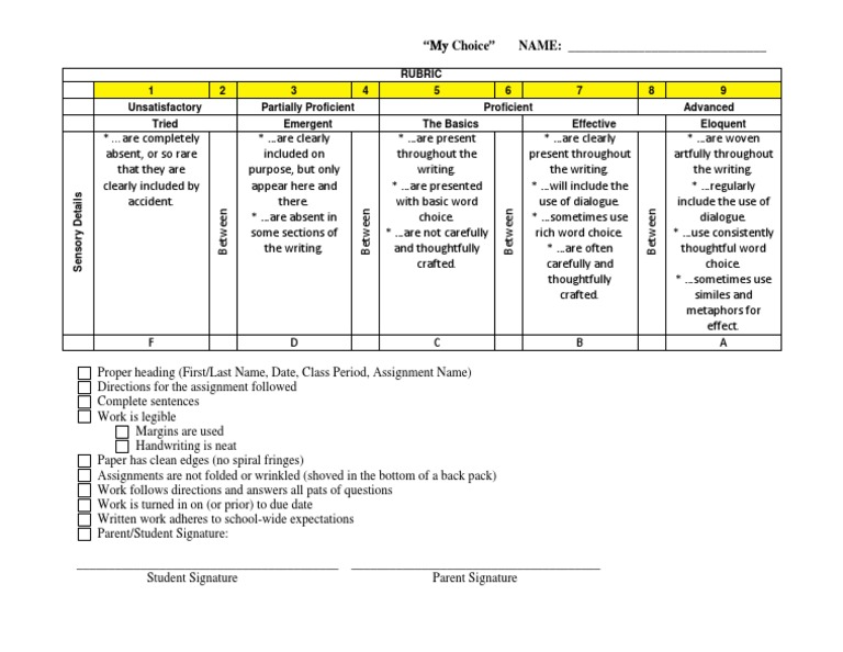 My Choice Rubric | PDF