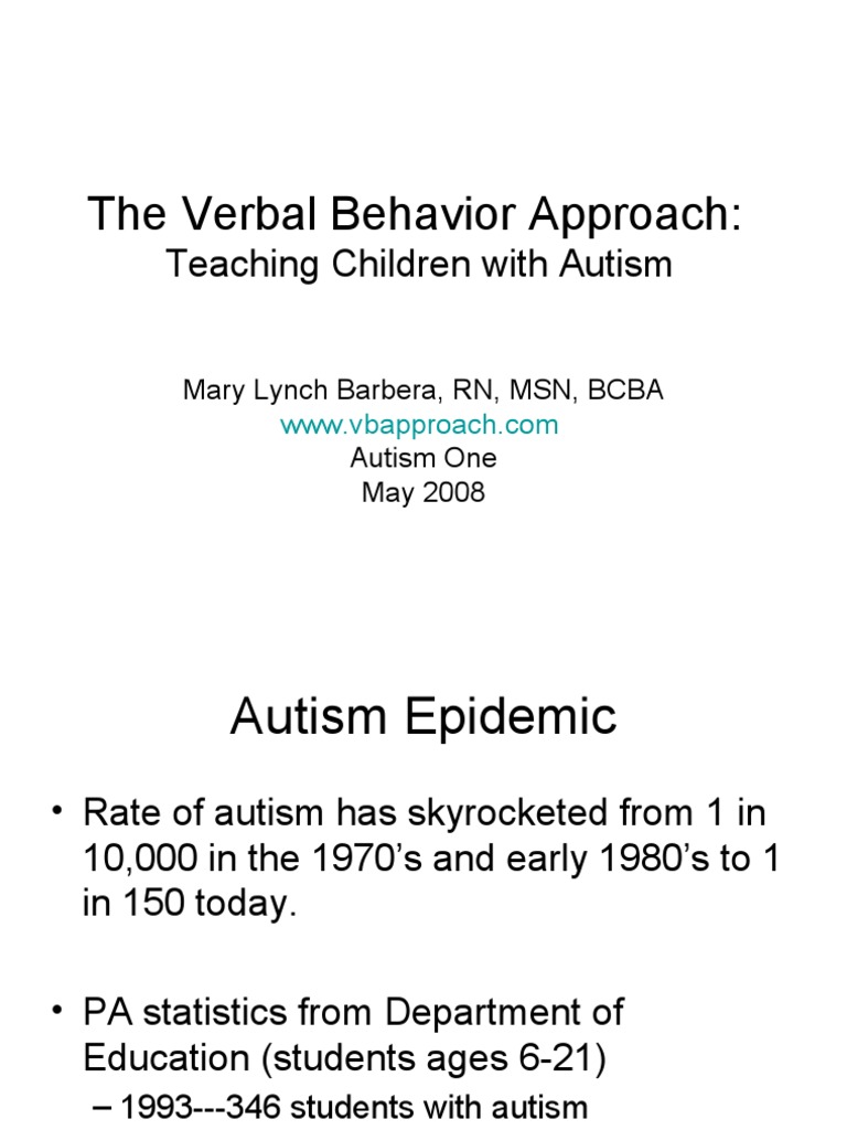 Teaching Children With Autism: Verbal Behavior Approach by Mary Lynch ...
