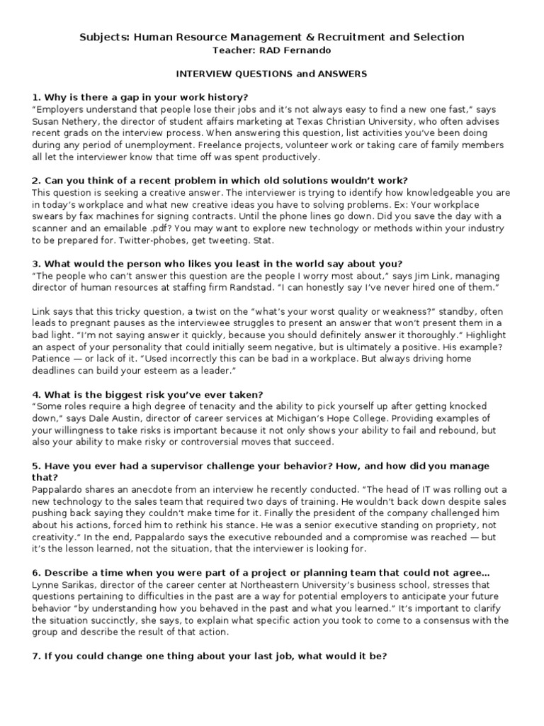 Interview Questions | PDF | Time Management | Professional Skills