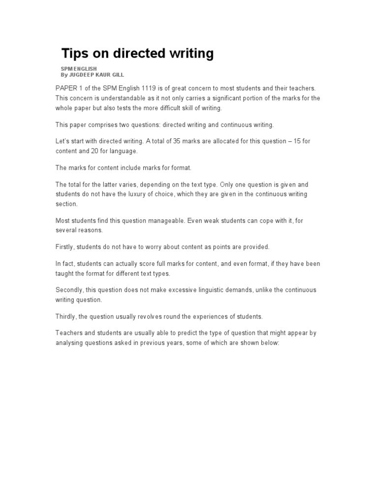 Tips On Directed Writing | Download Free PDF | Cognition | Linguistics