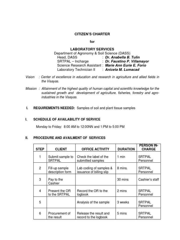 Citizen's Charter - Department of Agronomy and Soil Science Laboratory ...