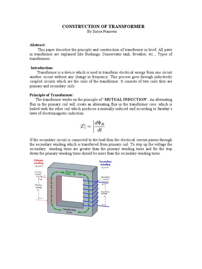 Project On Transformers Pdf Transformer Electromagnetic Induction