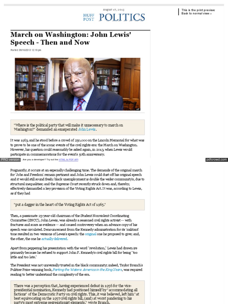 John Lewis' March on Washington Speech | PDF | March On Washington For ...