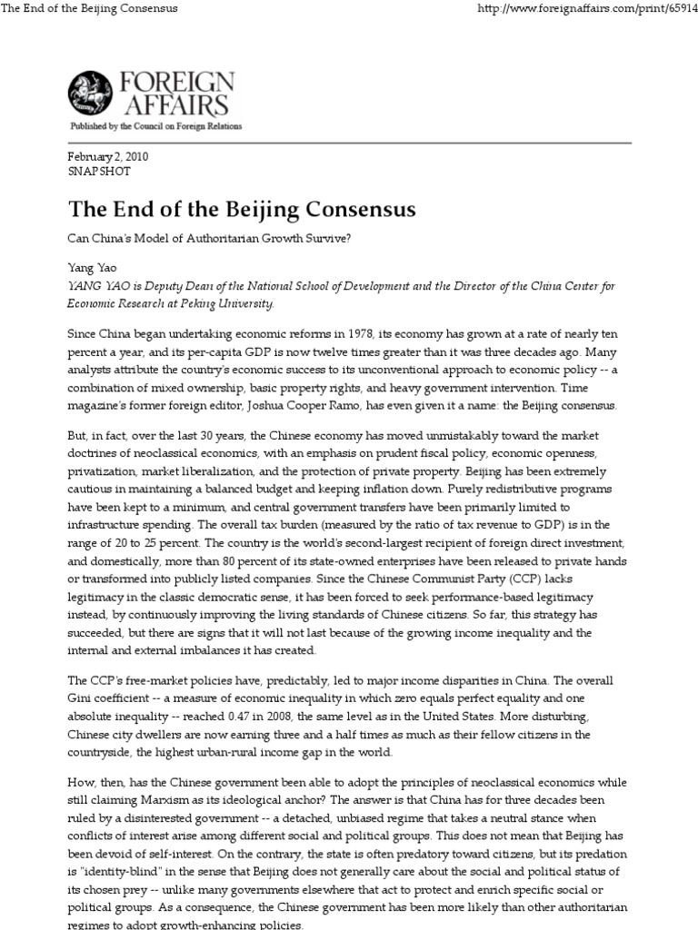 Yao, Yang. The End of The Beijing Consensus | PDF | Texas Hold 'Em ...