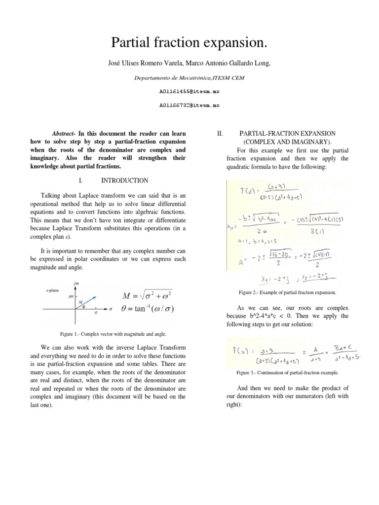 Complex Partial Fraction Expansion | PDF | Laplace Transform | Complex ...