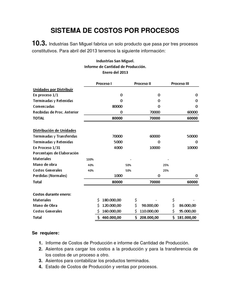 Casos Sistema de Costos Por Procesos | PDF | Costo | Inventario
