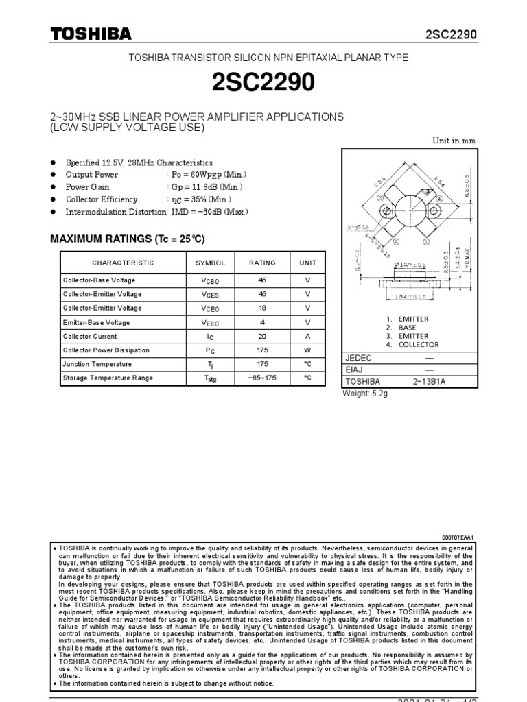 2sc2290 PDF | PDF | Reliability Engineering | Bipolar Junction Transistor