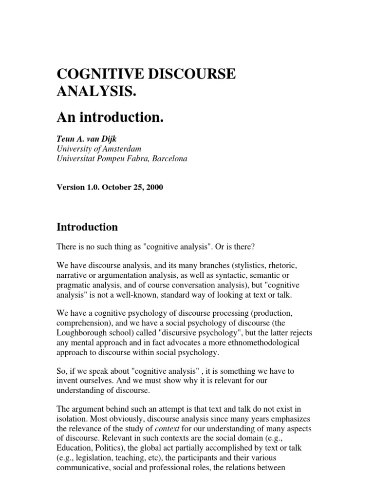 Cognitive Discourse Analysis Pdf Semantics Cognition