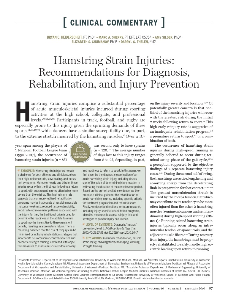 Hamstring Strain Injuries: Recommendations For Diagnosis ...