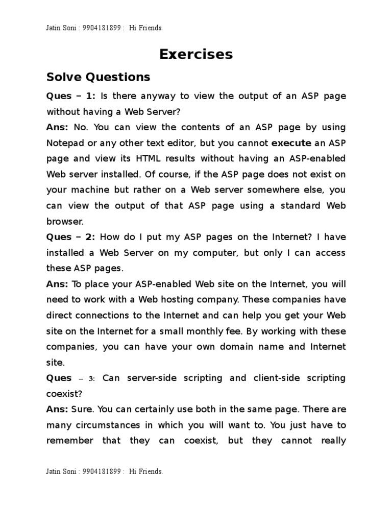 Exercises: Solve Questions | PDF | Active Server Pages | Dynamic Web Page