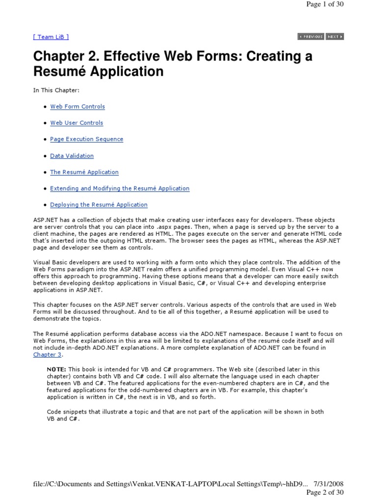 ASPNet Case Study Creating Resume Application | PDF | Dynamic Web Page | Active Server Pages