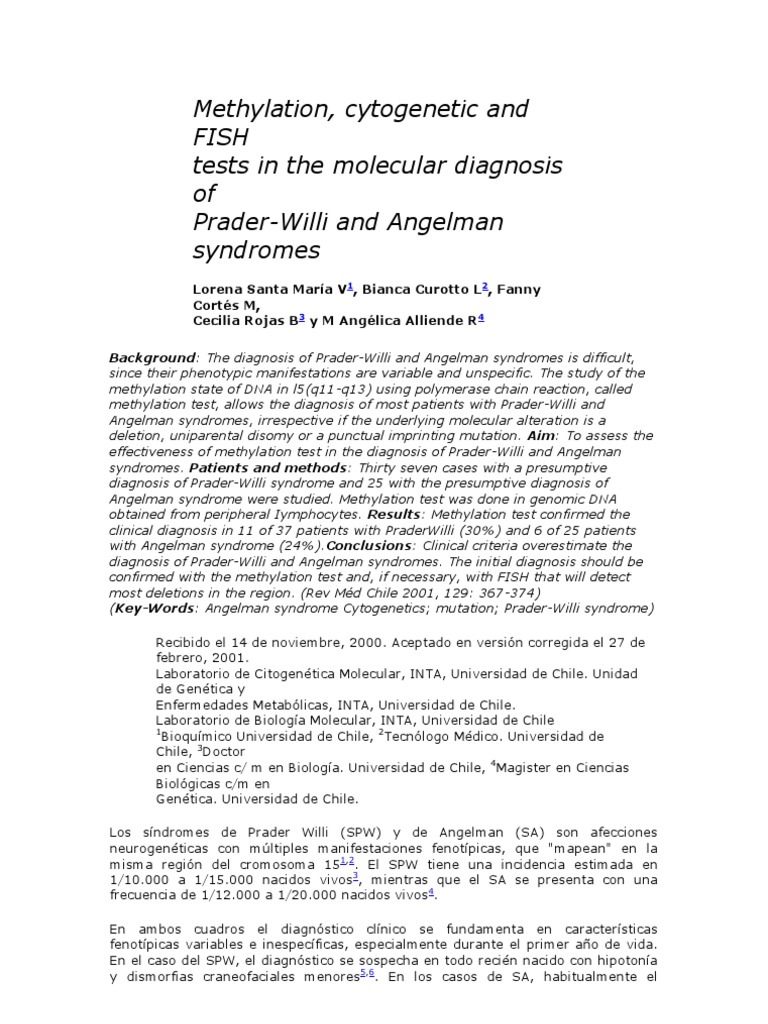 Methylation, Cytogenetic and Fish Tests in The Molecular Diagnosis of ...
