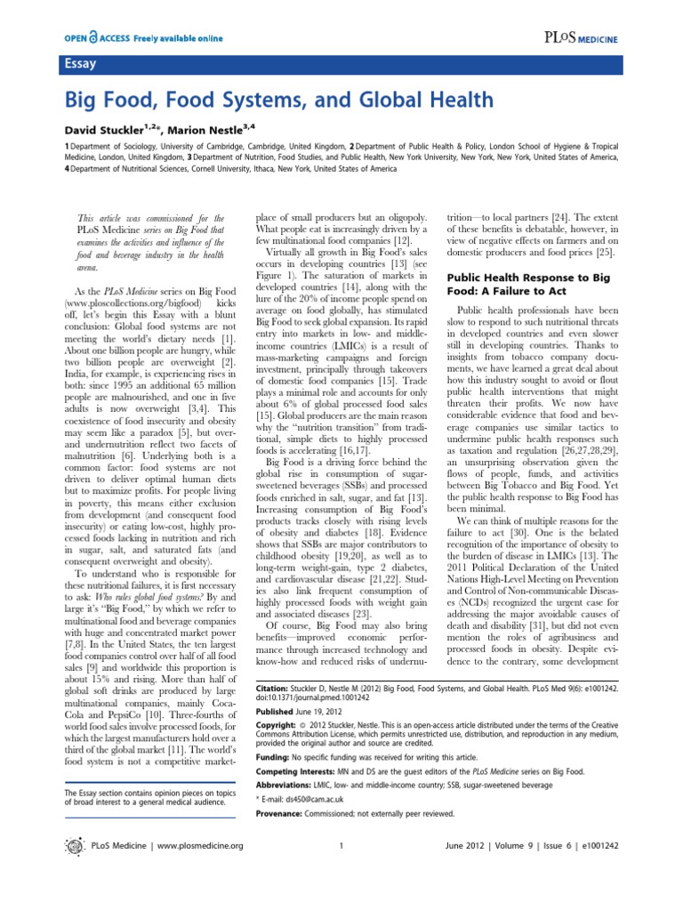 Big Food, Food Systems, and Global Health | PDF | Obesity | Foods