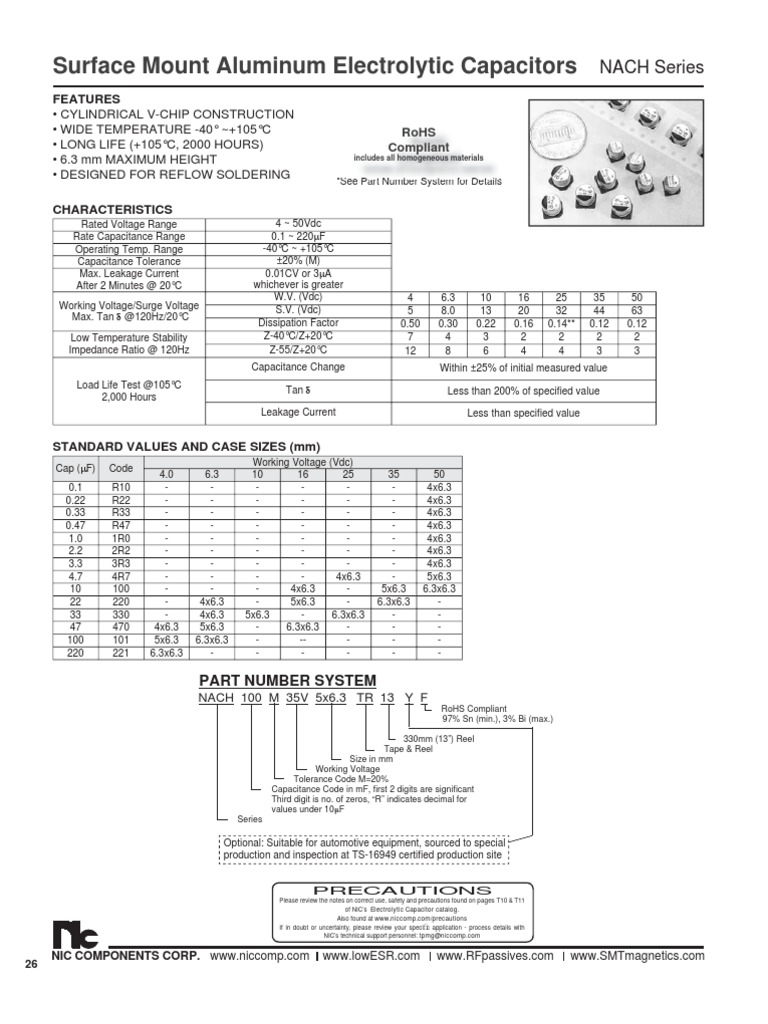 NIC Components NACH Series | PDF | Capacitor | Electrical Equipment