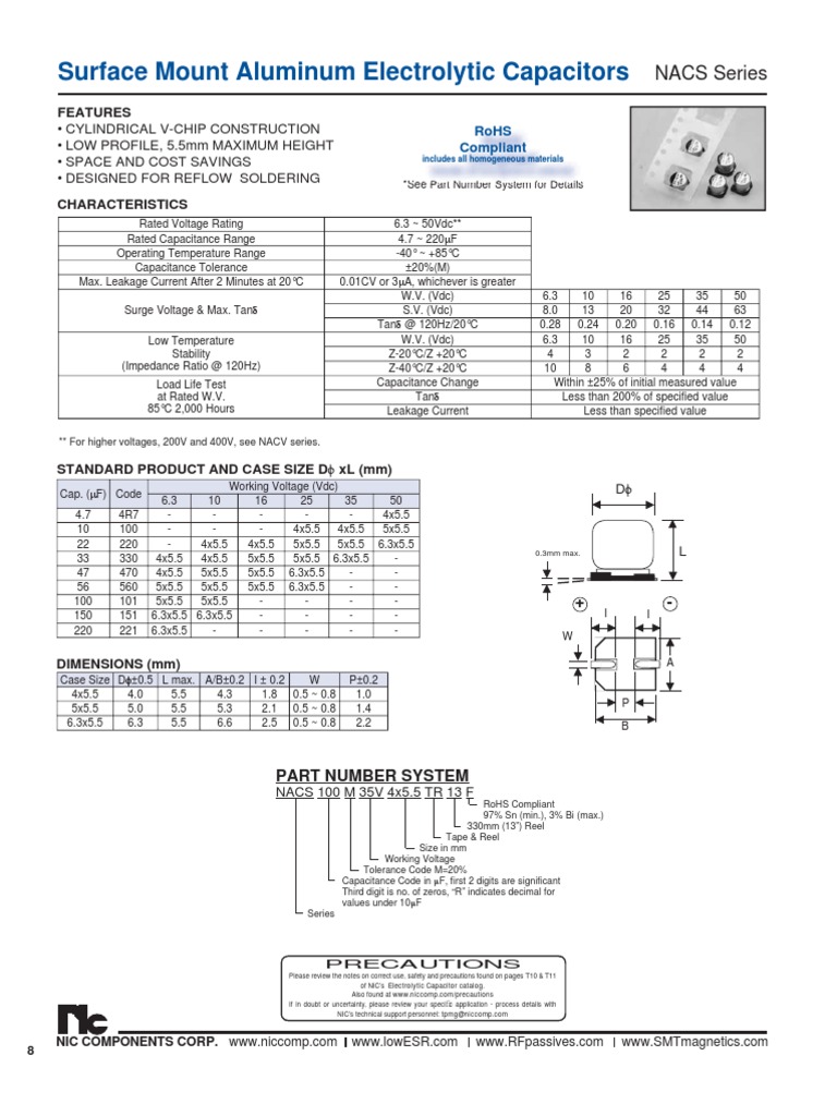 NIC Components NACS Series | PDF | Capacitor | Components