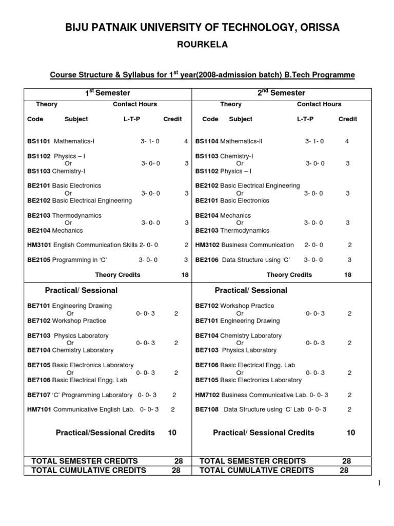 Syll Btech. 1st Year New Syllabus FINAL 2008 BPUT | PDF