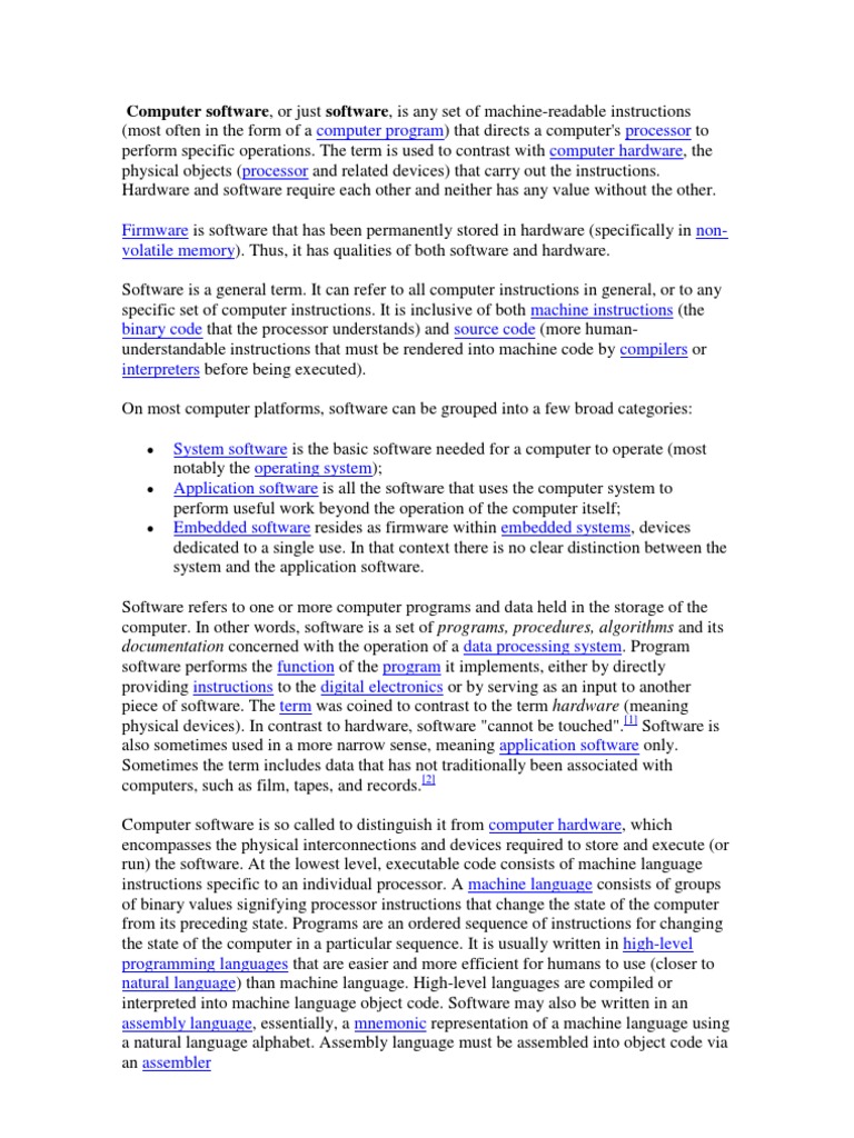 Computer Software, or Just Software, Is Any Set of Machine-Readable ...