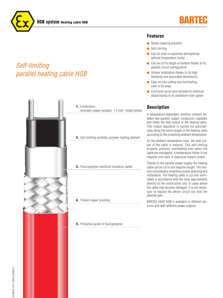Self-Limiting Parallel Heating Cable HSB | PDF | Cable | Electrical ...