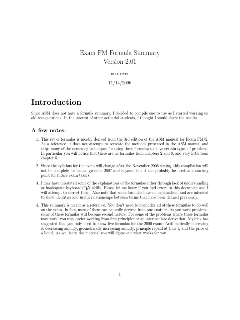 Exam FM Formula Summary Guide | PDF