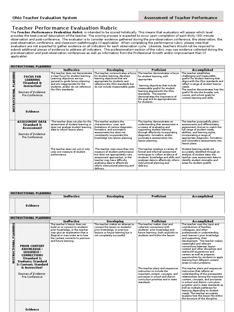 Ohio Teacher Evaluation System Rubric | PDF | Differentiated Instruction | Educational Assessment