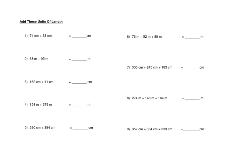 Addition Units of Length | PDF