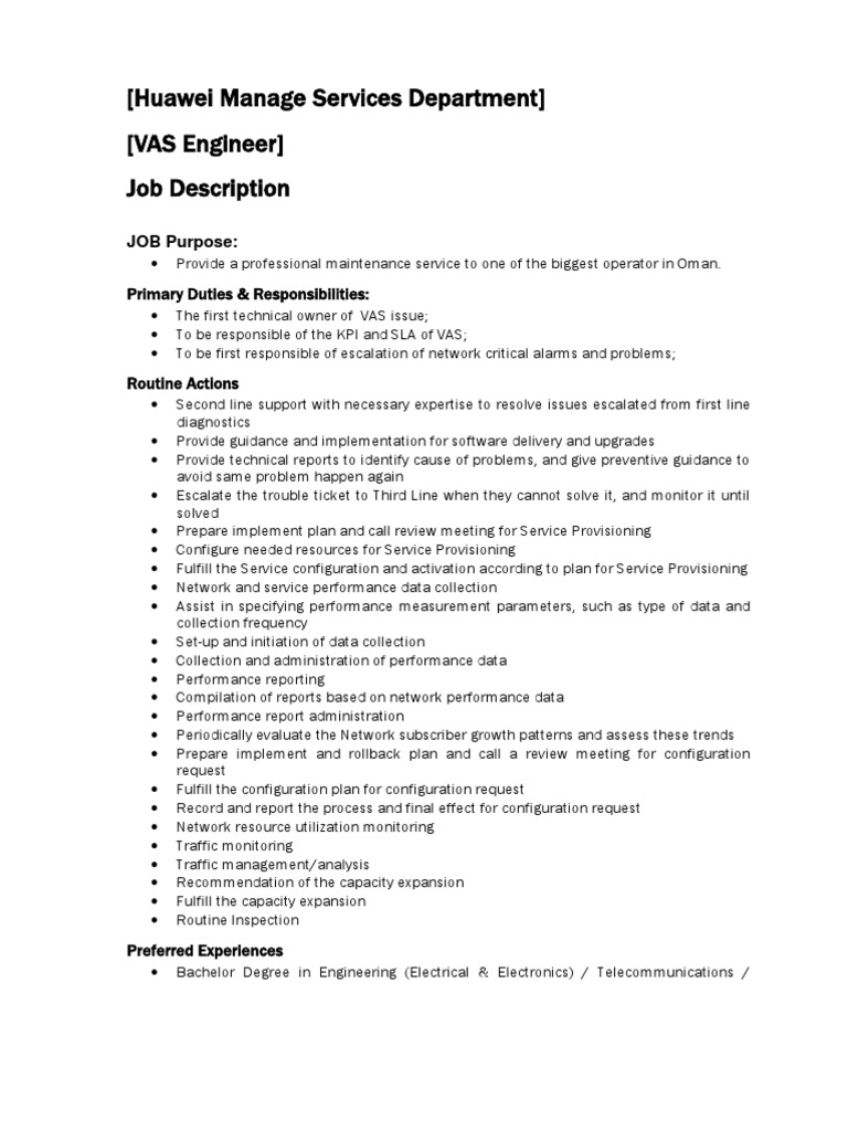 VAS Engineer Job Description | PDF | Computer Network | Ericsson
