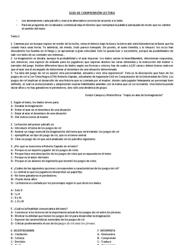 Guía de Comprensión Lectora | PDF | Juegos de rol | Pintada