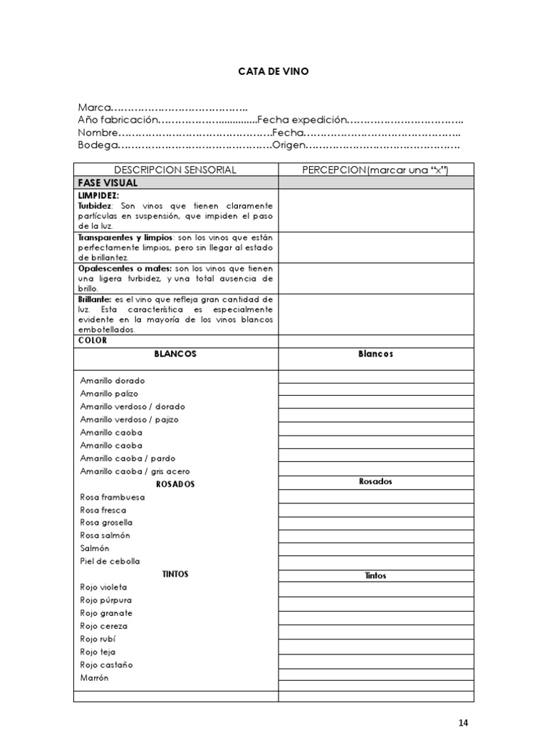 Practica CATA DE VINO Hoja Tecnica | PDF | Vino | Uva